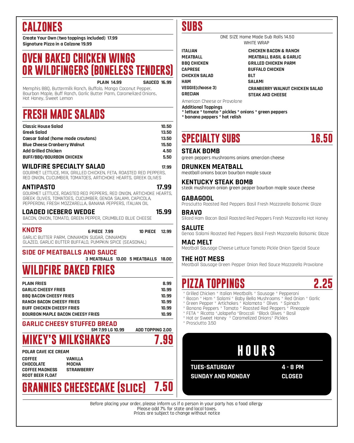 Our Menu | Wildfire Brick Oven Pizza